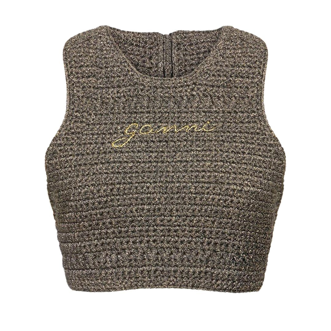 GANNI CROCHET RACERBACK TOP BLACK/GOLD – ONE OF A KIND